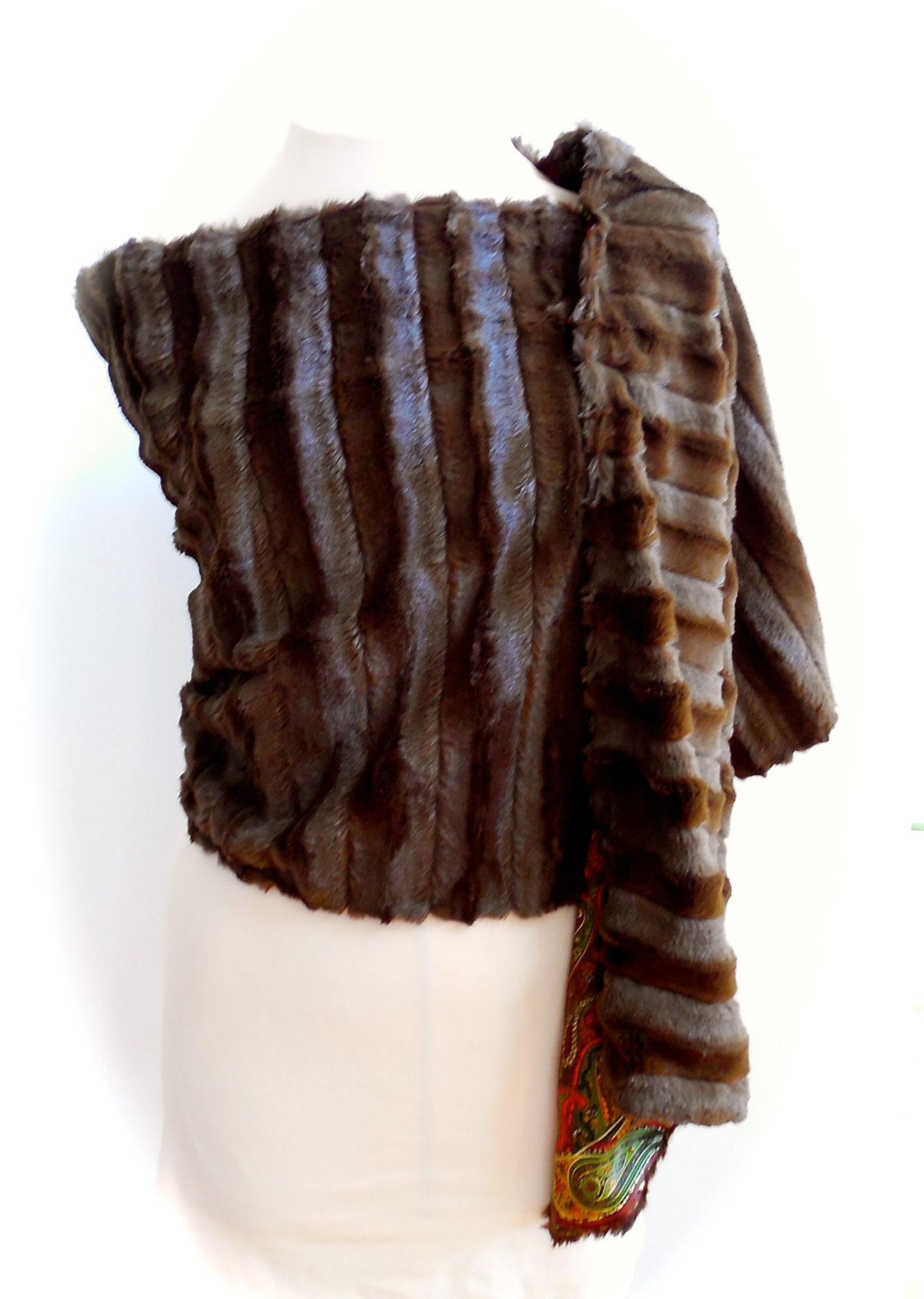 Sable Brown Faux Fur Stole With Paisley Silk Lining - Etsy