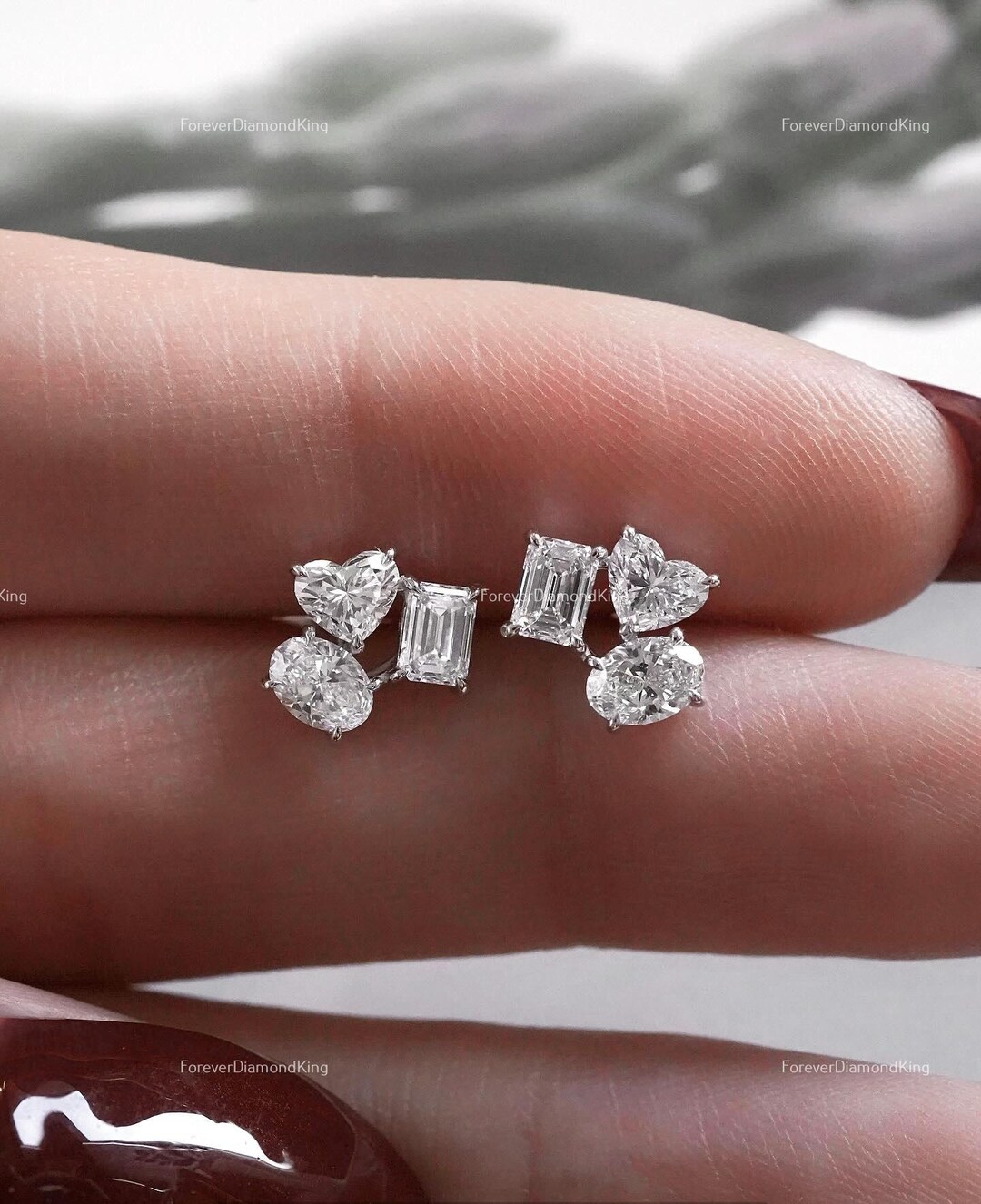 2.00 Ctw Three Stone Moissanite Stud Earring Cluster Multi Stone ...