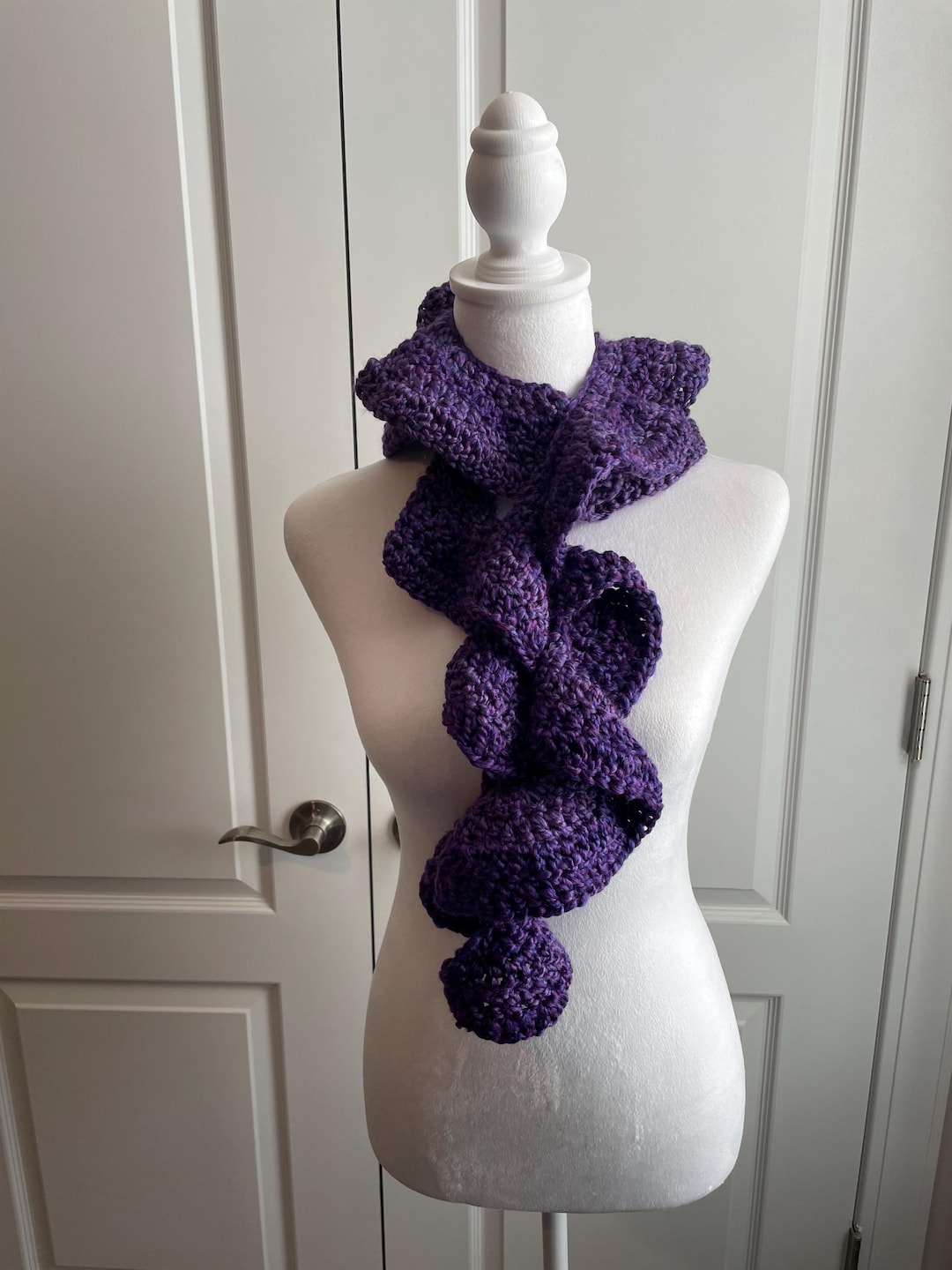 Crochet Acrylic Curly Scarf Super Soft Curly Wear 3 Ways Bright Purple ...
