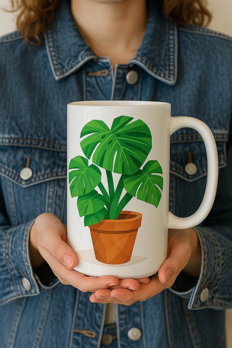 Geometric Monstera Plant Art Print - Low Poly Split Leaf Botanical ...