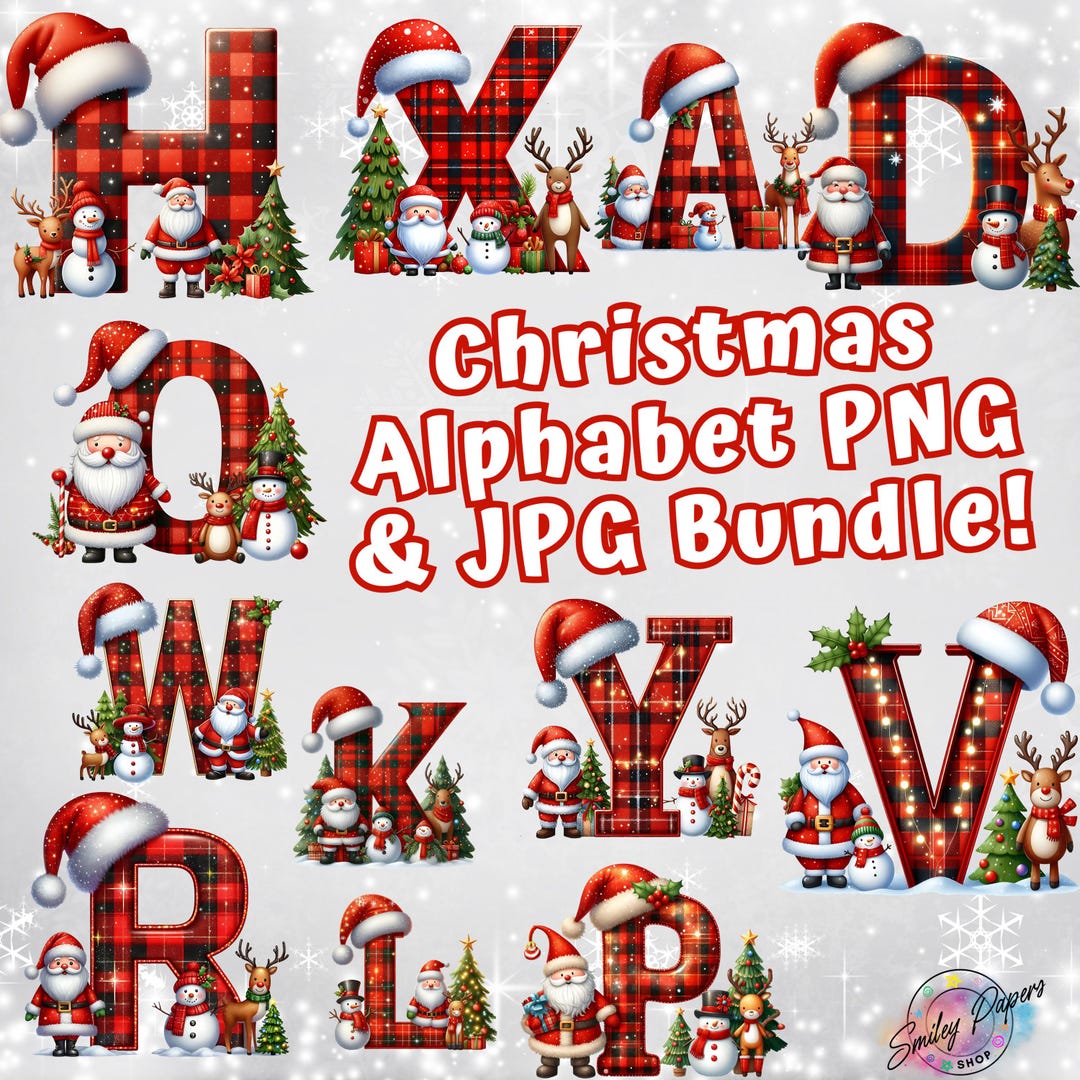 Christmas Plaid Alphabet PNG Clipart Bundle, Holiday Font (instant ...
