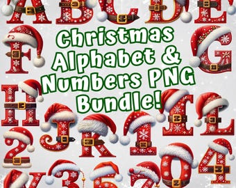 Christmas Santa Hat Alphabet, BLUE Number PNG Bundle (digital Download ...