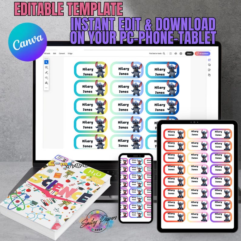 Stitch- Name Stickers for Kids | Editable School Labels | Printable ...