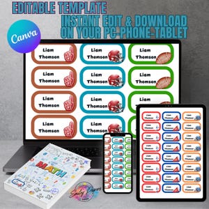 Football Name Stickers| Editable School Supply Labels (canva Template ...