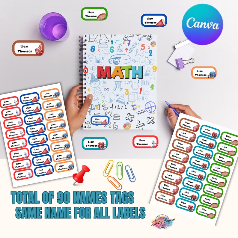 Football Name Stickers| Editable School Supply Labels (canva Template ...