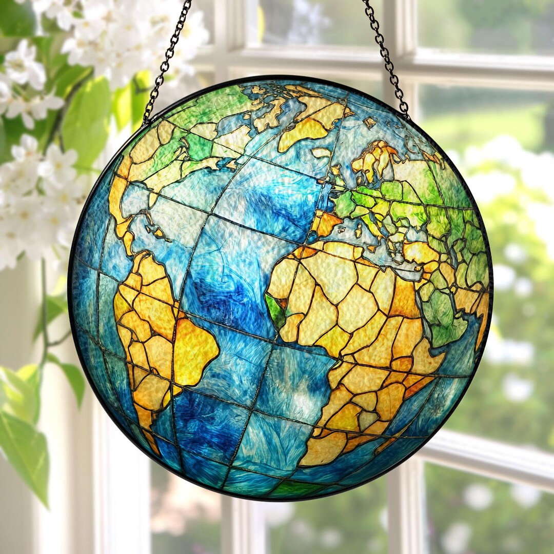 The Earth Stained Glass Suncatcher, Planets Lover Gift, Travel Gift ...