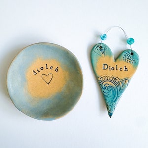 Welsh 'diolch' Ceramic Heart: Aqua Thank You Gift, Made in Wales - Etsy UK