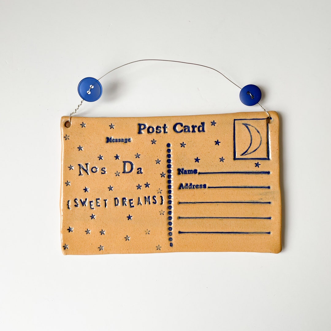 Nos Da Ceramic Postcard: Welsh Good Night Gift With Vintage Buttons - Etsy