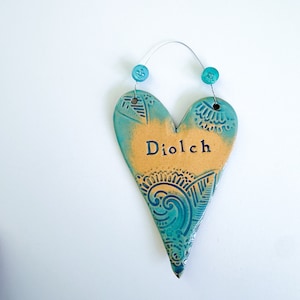 Welsh 'diolch' Ceramic Heart: Aqua Thank You Gift, Made in Wales - Etsy UK