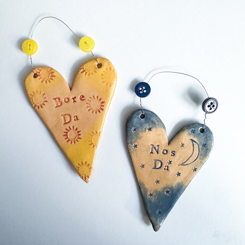 Nos Da (good Night in Welsh): Ceramic Hanging Heart. Made in Wales. - Etsy
