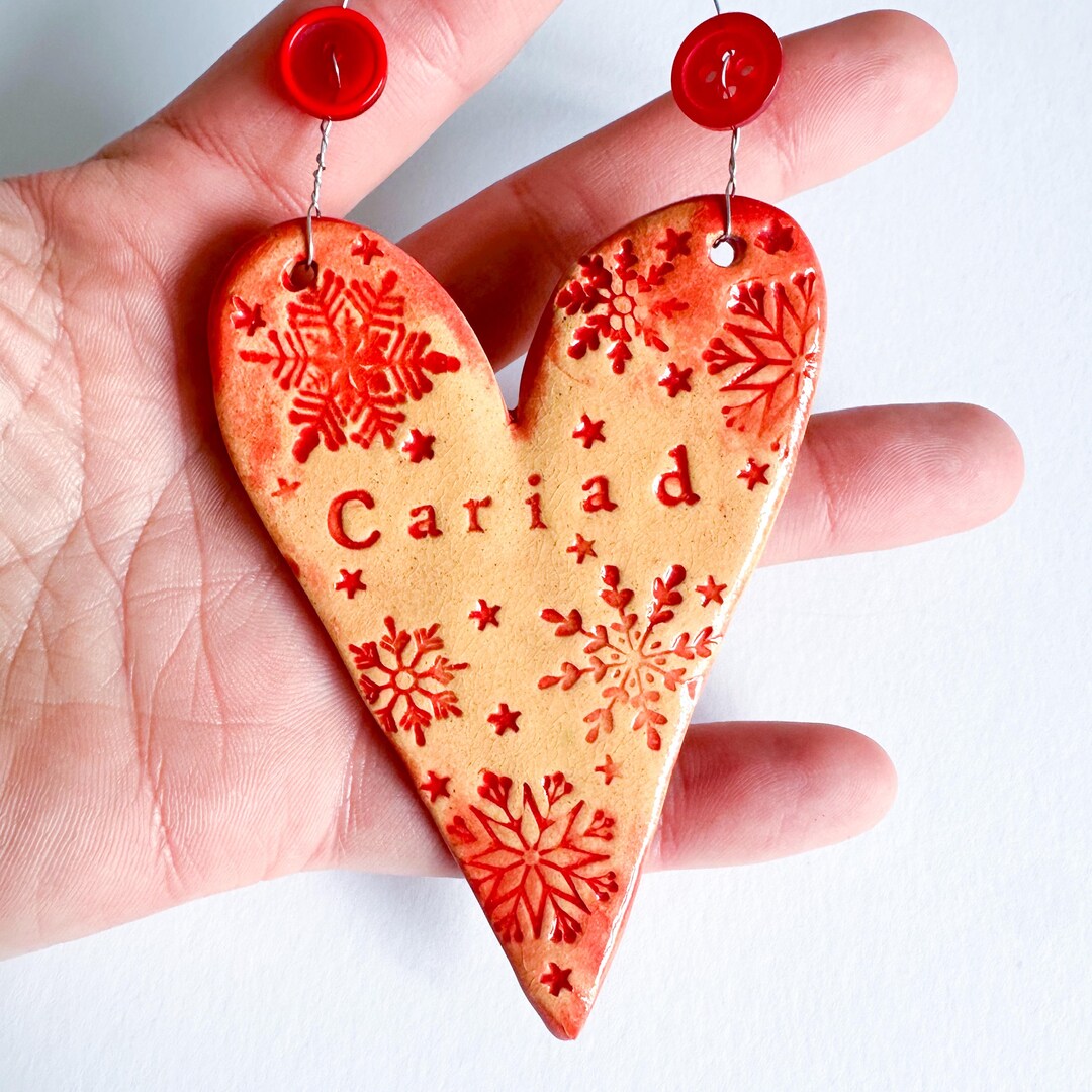 Christmas Tree Decoration - Ceramic Cariad (love in Welsh) Heart ...