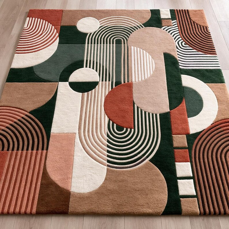 Buy Mid Century Modern Geometric Area Rug, Abstract Retro Arch Pattern ...