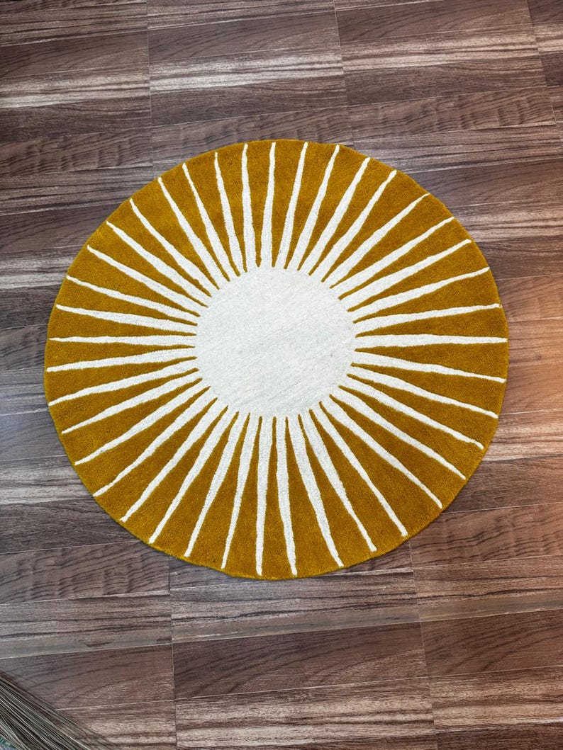 Hand Tufted Sunburst Rug | Modern Sunrise Area Rug I Mustard Yellow ...