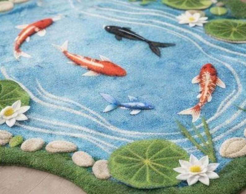 Buy Hand Tufted Koi Pond Rug, 3D Water Lily Area Rug, Japanese Garden ...