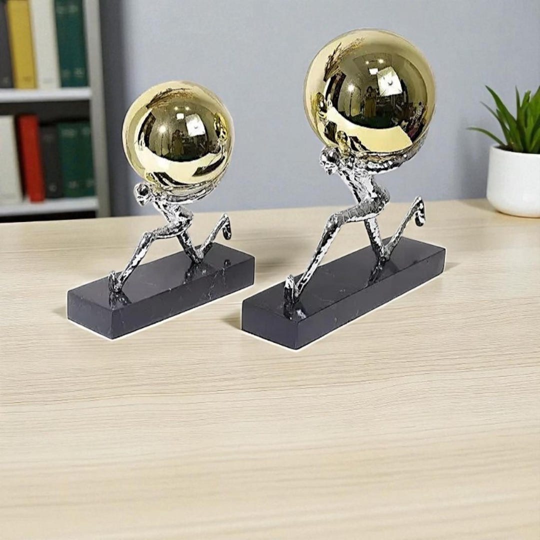 Metal Sculpture of Man Carrying Ball | Modern Home Decor Figurine - Etsy