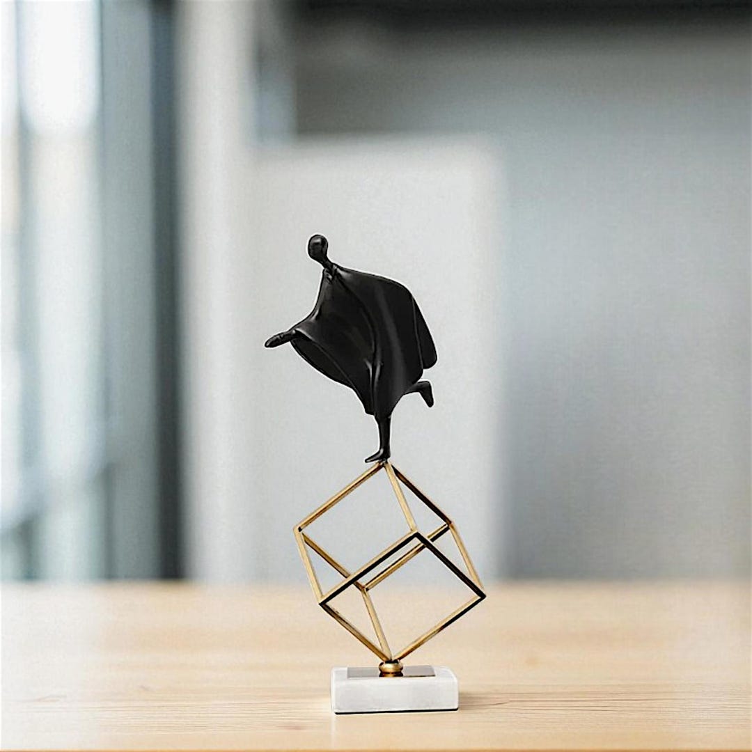 Modern Resin Man Statue With Metal Cube on Marble Base, Home Decor ...
