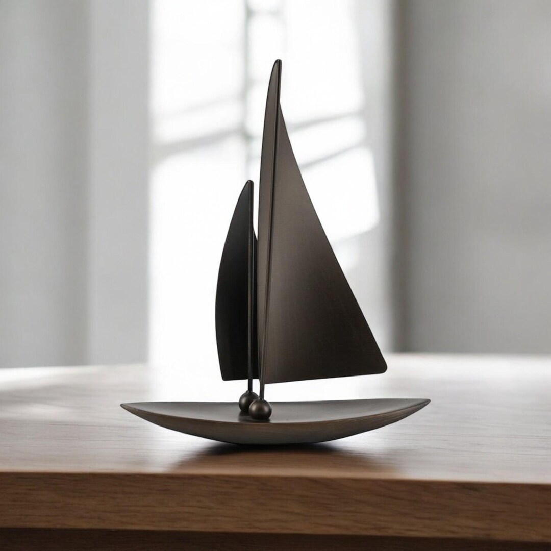 Resin and Metal Boat Sculpture, Nautical Home Decor, Sailing Sculpture ...