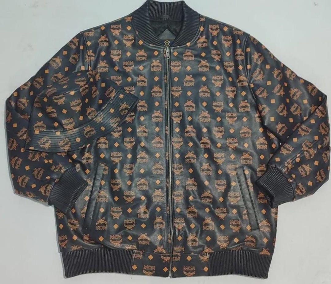 Lord Fury MCM Monogram Leather Bomber Jacket With Matching Cap, Black ...