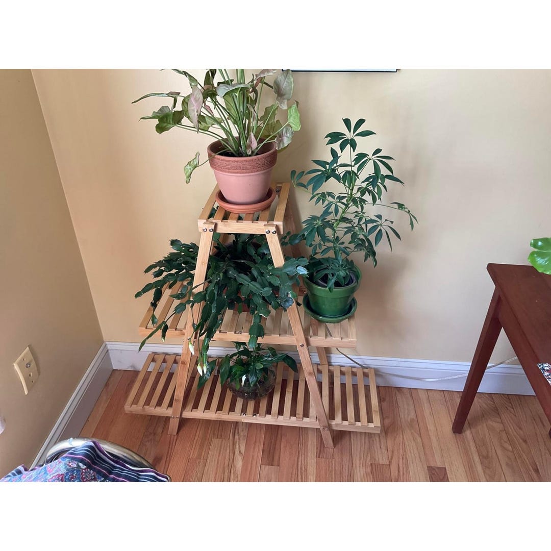 3-tier Bamboo Plant Stand, Indoor Outdoor Ladder Shelf - Etsy