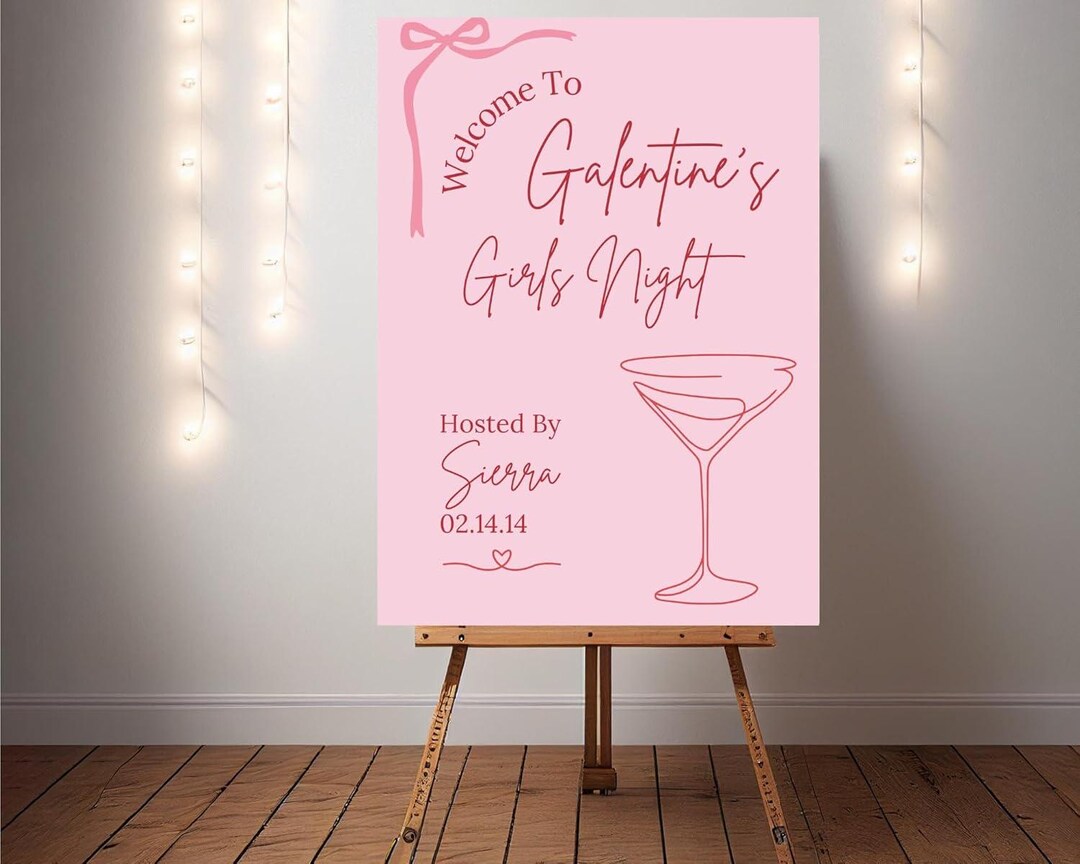 Galentine's Girls Night Welcome Sign and Invite Bundle, Valentine Party ...