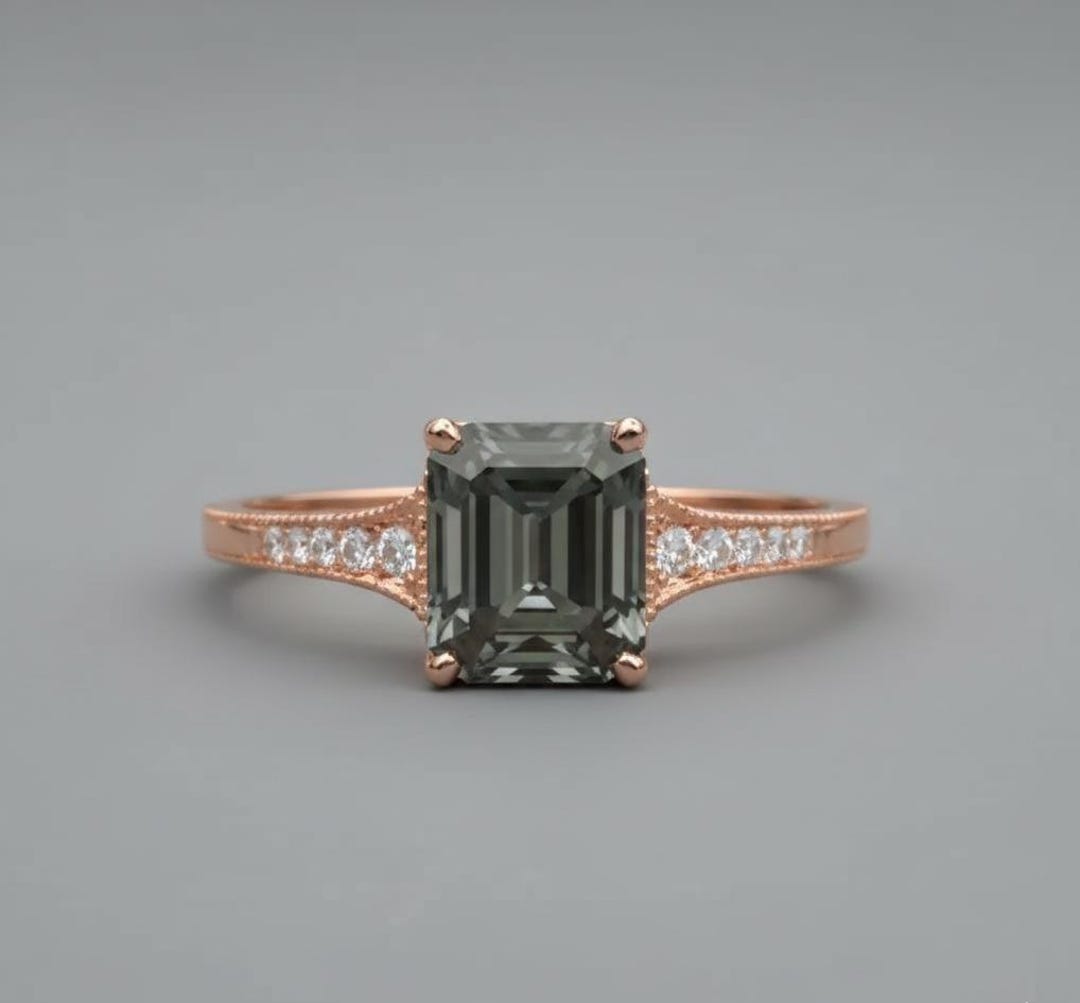 Dusky Blue Emerald Cut Halo Ring Rose Gold Promise Ring - Etsy
