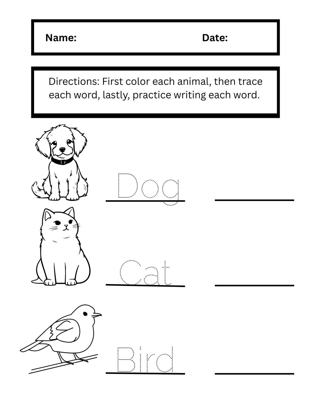 Animal Tracing Worksheet - Etsy