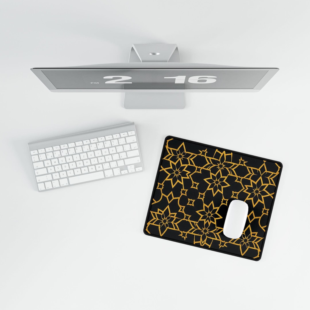 Black & Gold Islamic Geometric Mouse Pad, Minimal Muslim Desk Decor ...