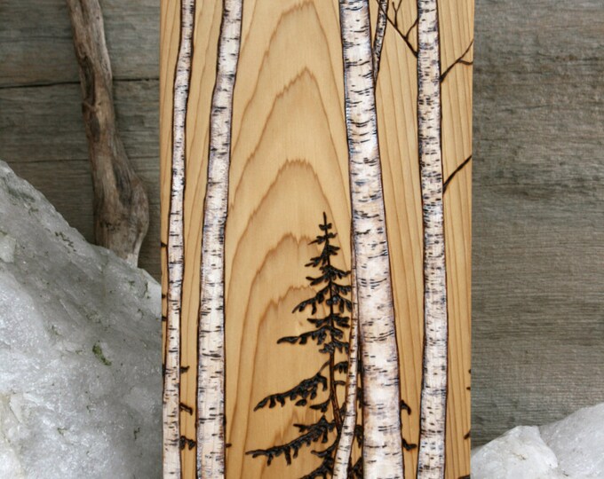 Birch Trees - Art Block - Wood Burning - Etsy