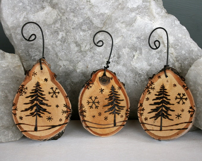 Winter Wonderland - Set of 3 Birch Ornaments - Woodburning - Etsy