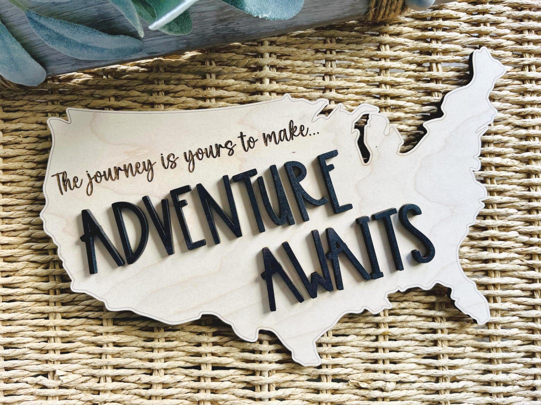 Rustic USA Map Wood Sign – Adventure Awaits Travel Decor - Etsy