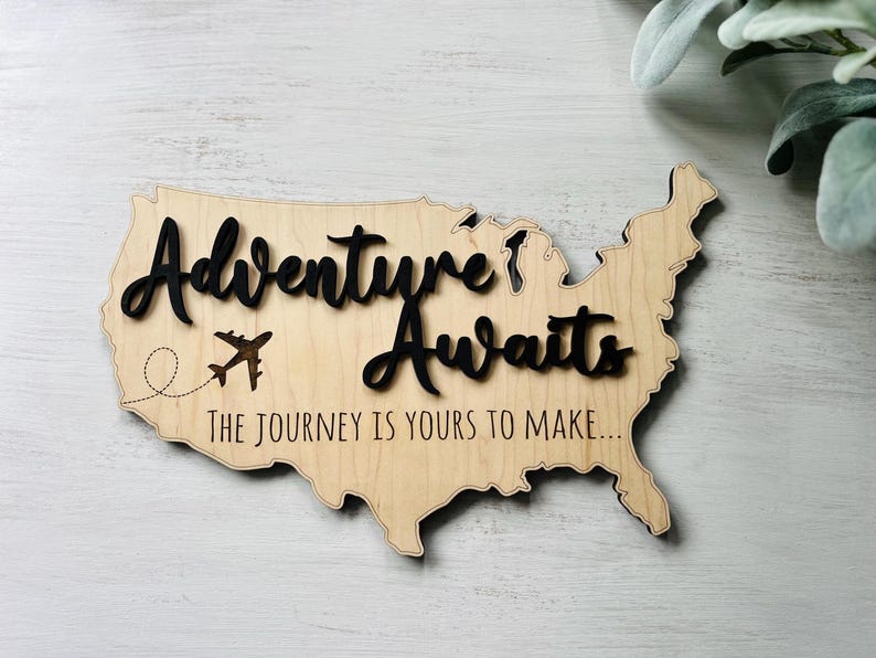 Rustic USA Map Wood Sign – Adventure Awaits Travel Decor - Etsy
