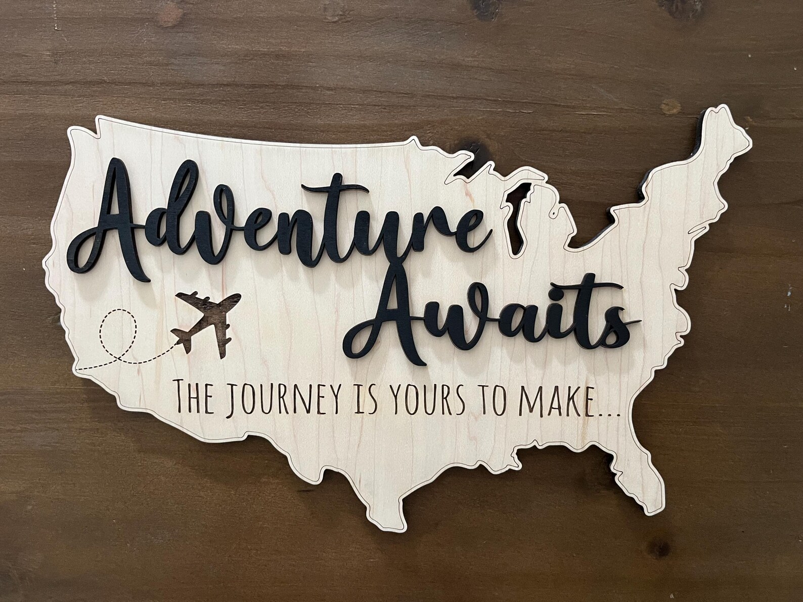 Rustic USA Map Wood Sign – Adventure Awaits Travel Decor - Etsy