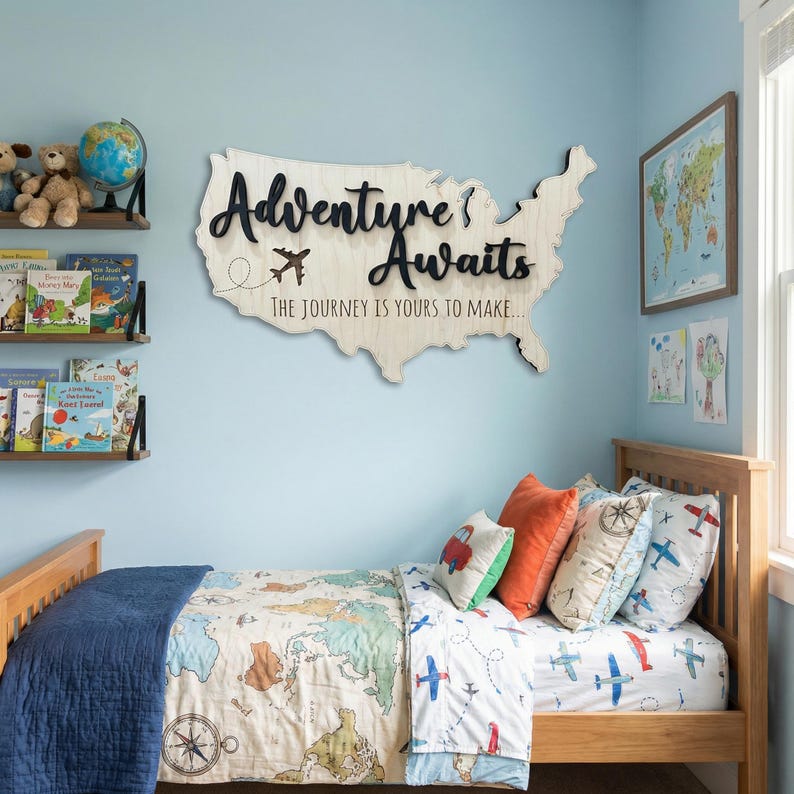 Rustic USA Map Wood Sign – Adventure Awaits Travel Decor - Etsy