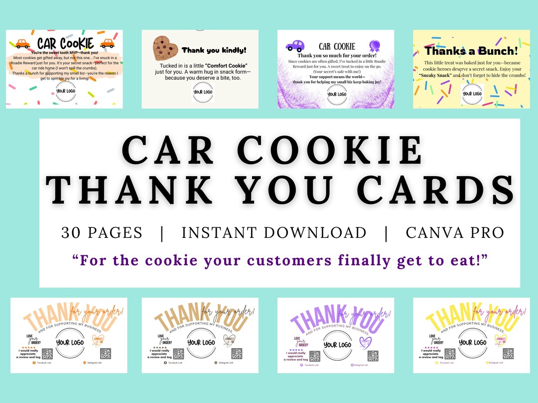 30 Editable Thank You Cards for Cookie Orders | Canva Pro Template ...