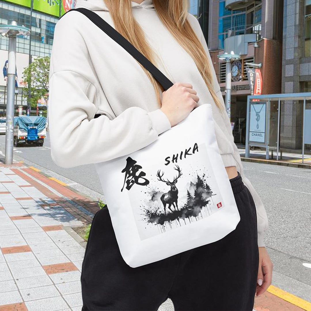 Sumi-e Deer Tote Bag - Japanese Ink Art With Kanji and Zen Calligraphy ...