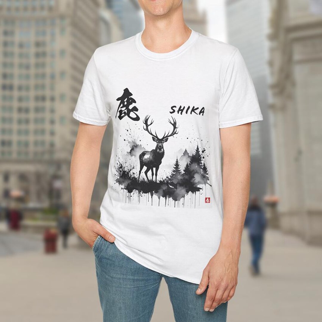Sumi-e Deer T-shirt - Japanese Ink Art With Kanji & Zen-inspired ...