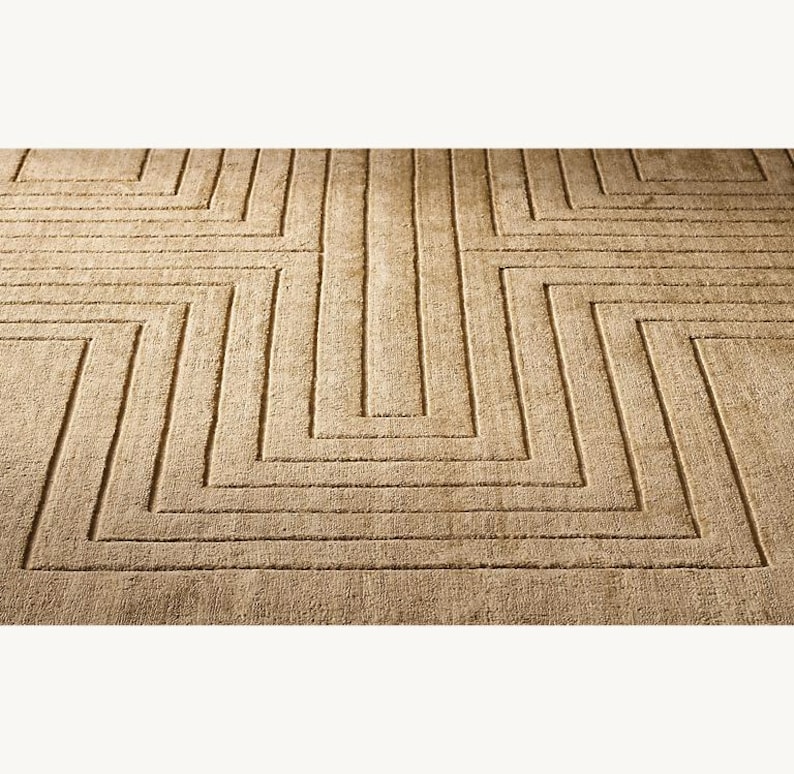 Hand Knotted Beige Wool Rug – Geometric Carved Area Rug – Modern ...