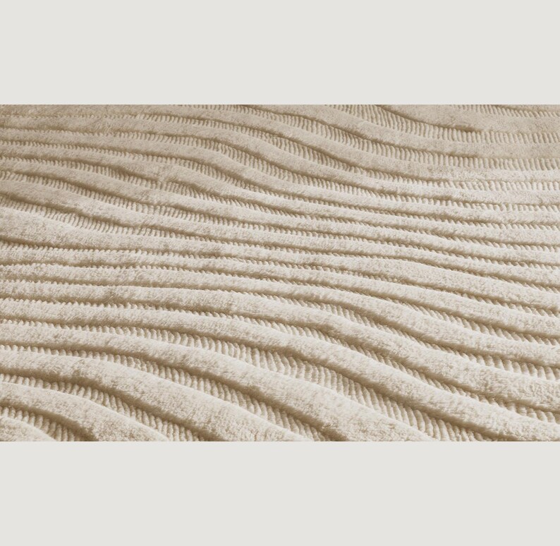 Hand-knotted Wool Rug: Modern Wave Texture, Neutral Ivory Cream - Etsy