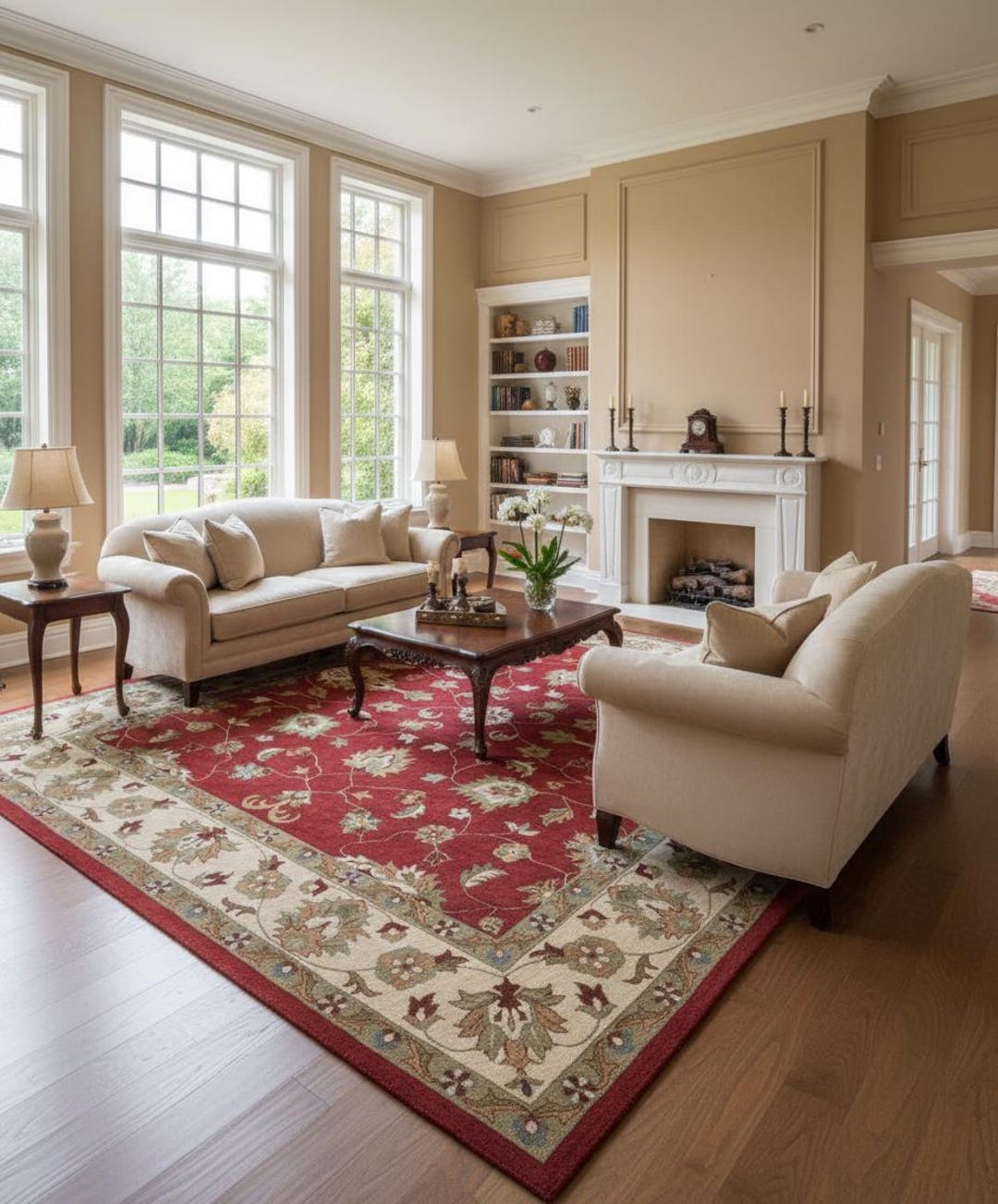 Hand Tufted Wool Area Rug, Red Floral Oriental Design, Timeless Rugs ...