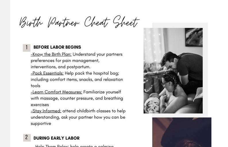 Birth Partner Cheat Sheet - Etsy