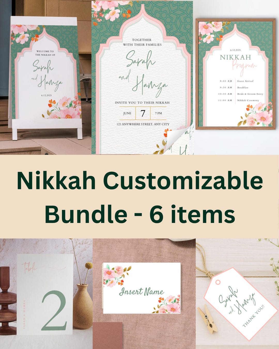 Customizable Nikkah Ceremony Sign Bundle | Islamic Wedding Welcome Sign ...