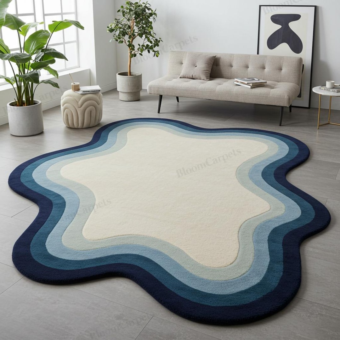 Modern Blue Gradient Wavy Area Rug: Abstract Home Decor - Etsy