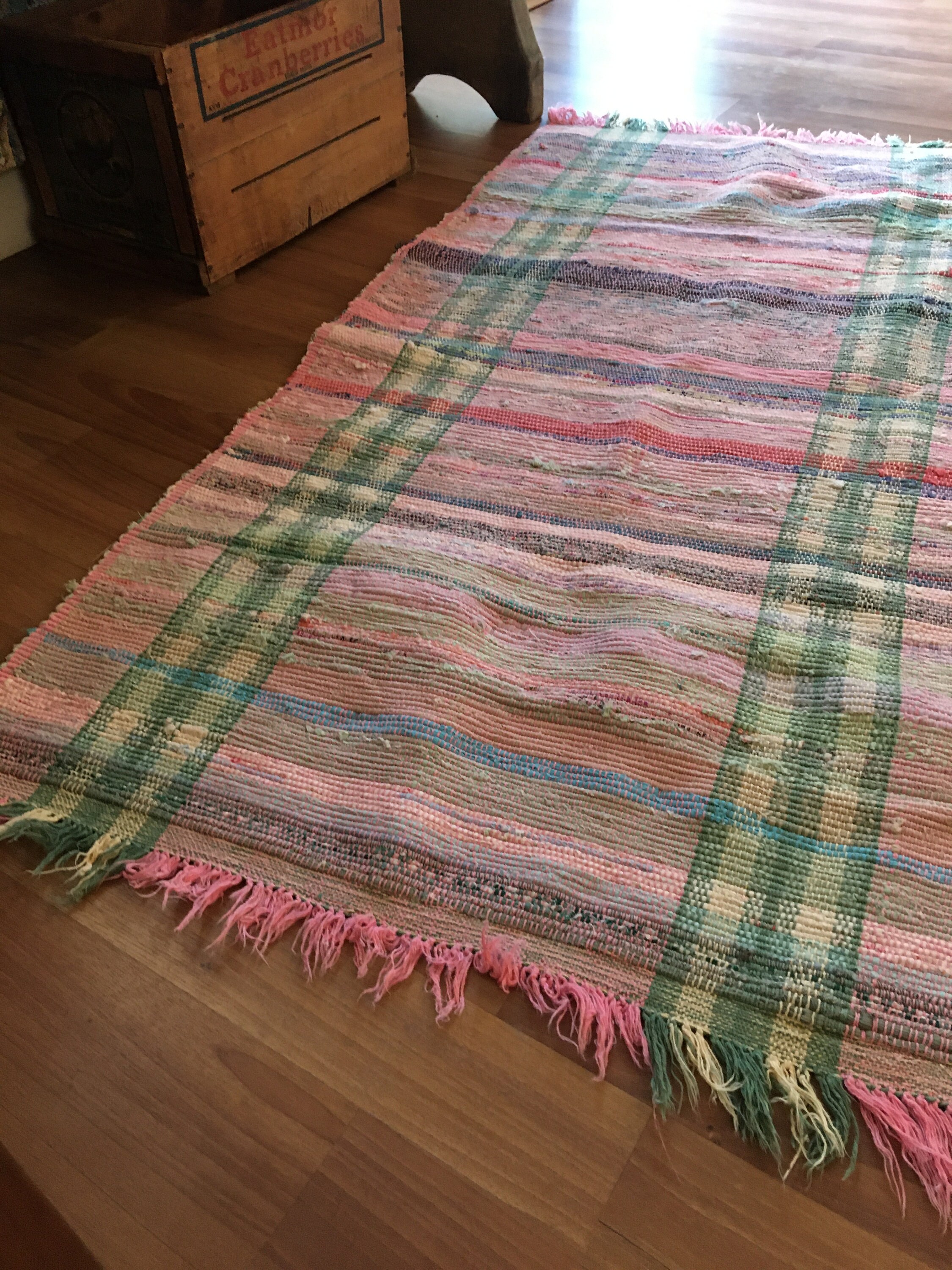 Antique Striped Rag Rug Cotton Pinks Green Blue Striped - Etsy