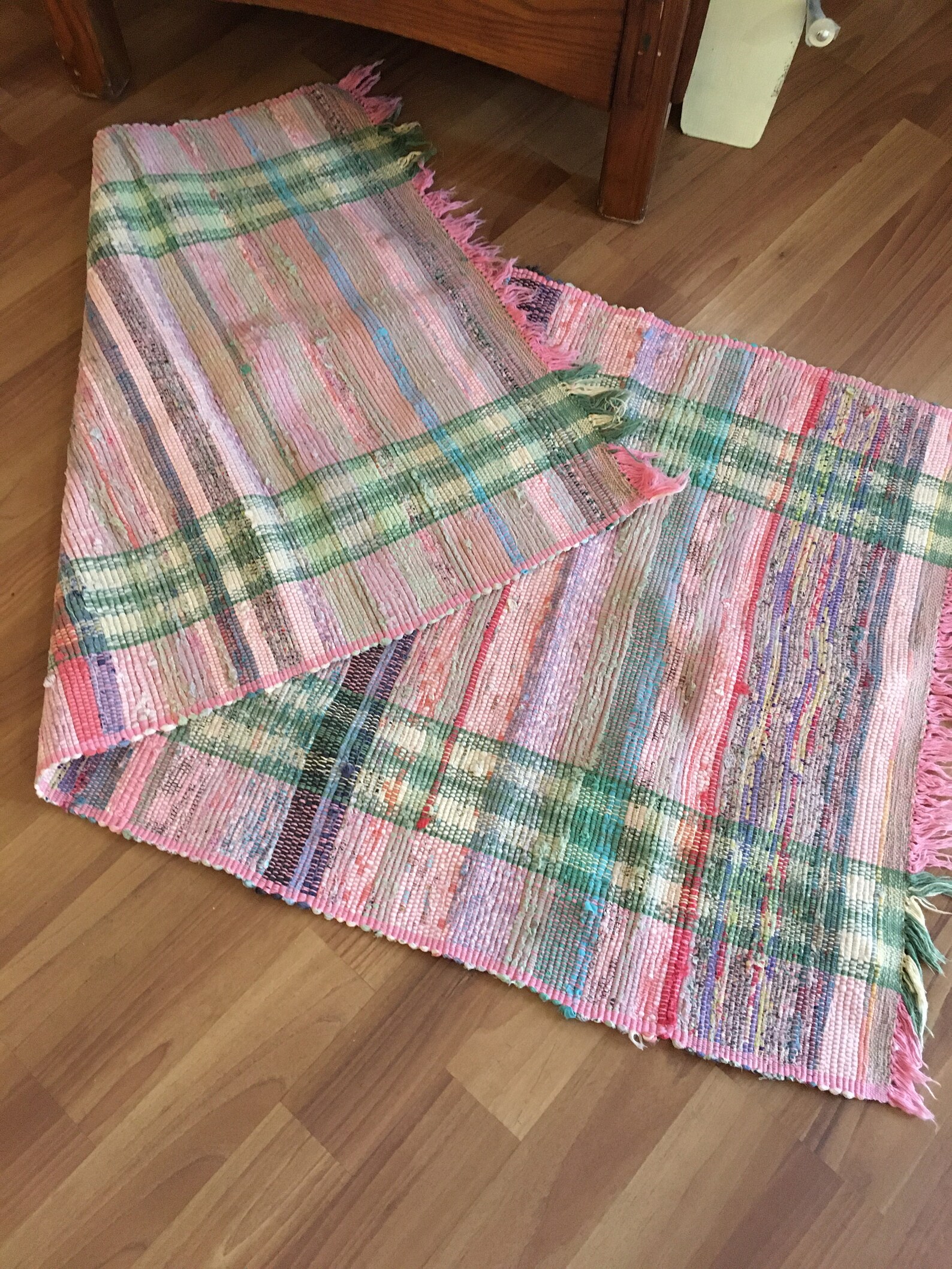 Antique Striped Rag Rug Cotton Pinks Green Blue Striped - Etsy