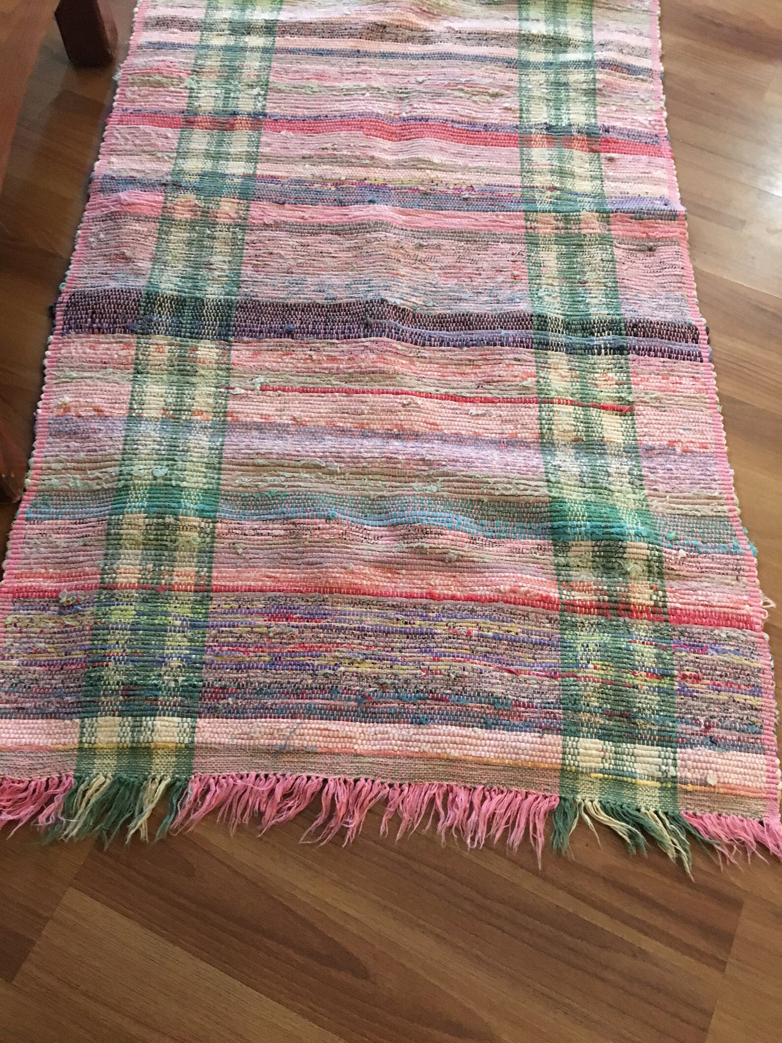 Antique Striped Rag Rug Cotton Pinks Green Blue Striped - Etsy