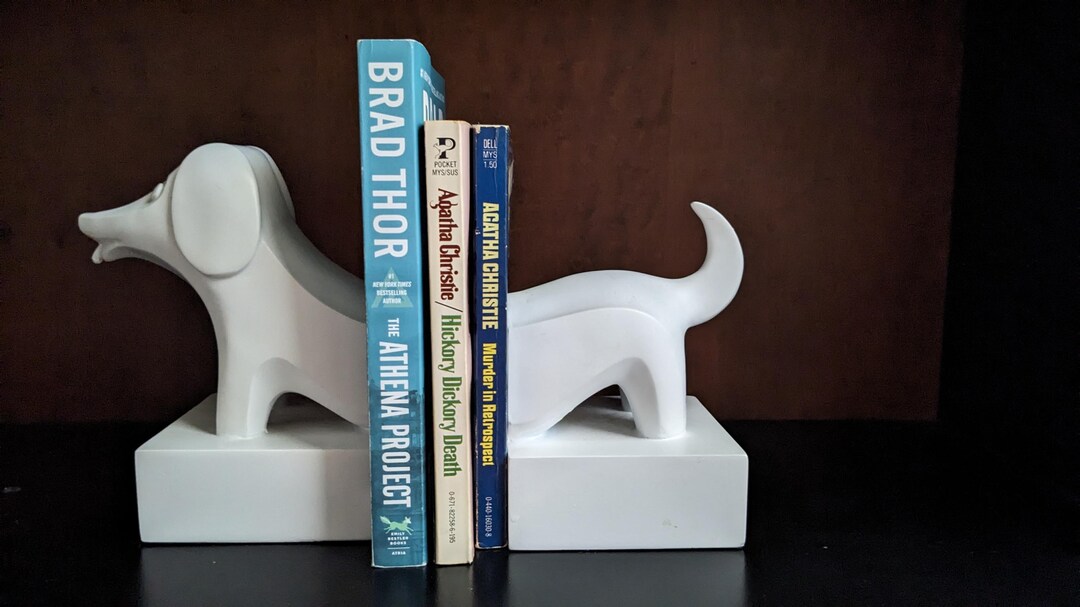 Jonathan Adler White Resin Dachshund Dog Bookends - Etsy