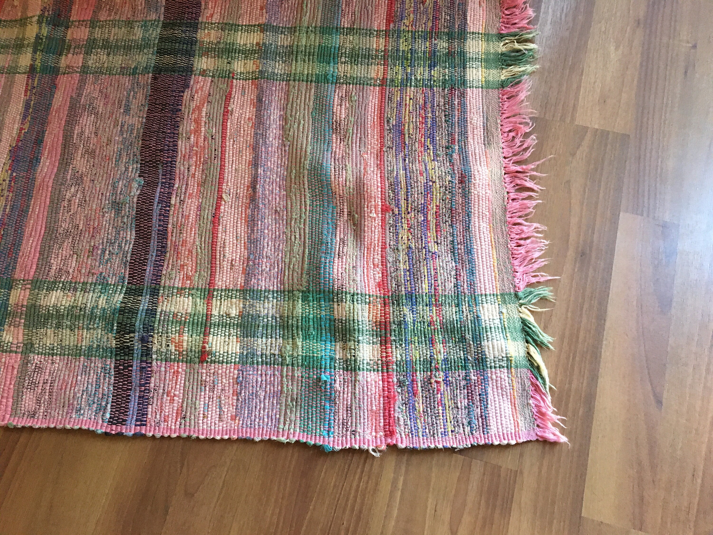 Antique Striped Rag Rug Cotton Pinks Green Blue Striped - Etsy