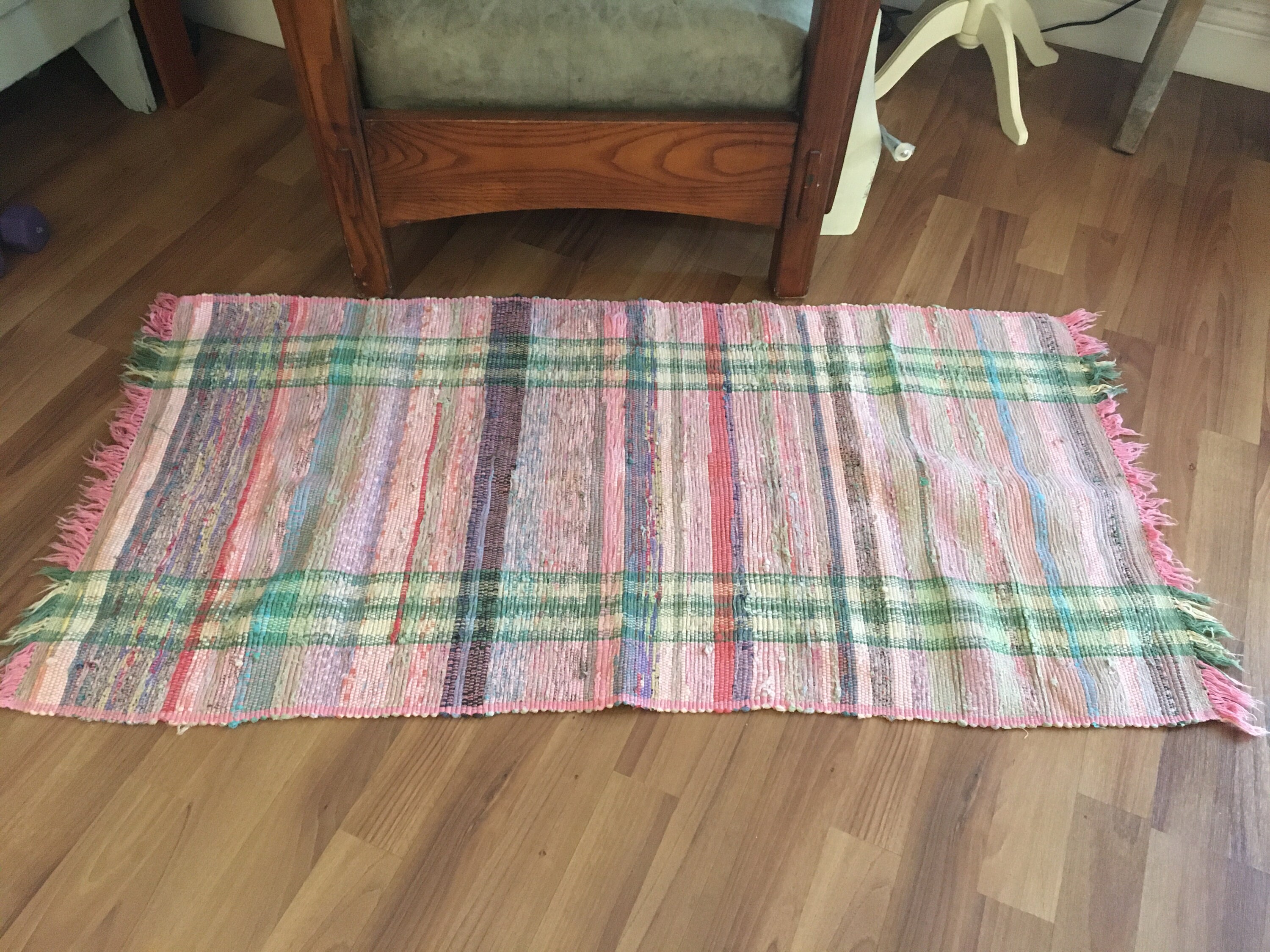 Antique Striped Rag Rug Cotton Pinks Green Blue Striped - Etsy