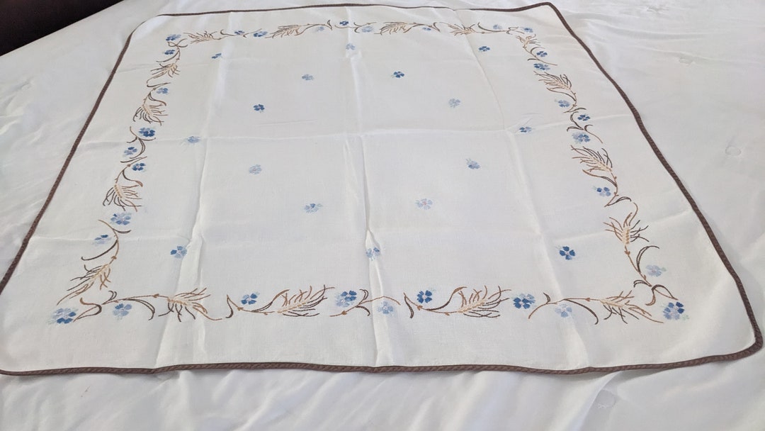 Antique Linen Hand Embroidered Square Tablecloth Wheat and Flower ...