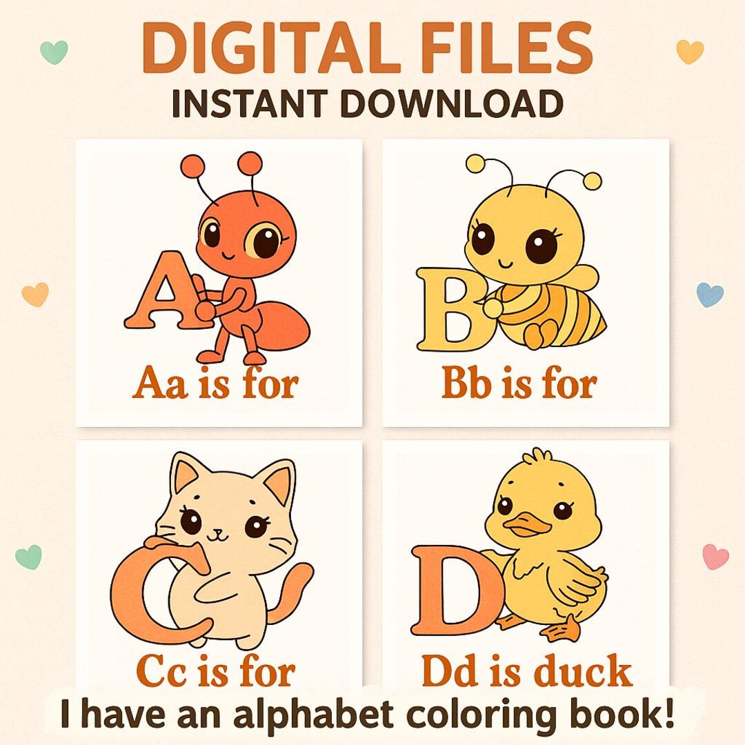 Alphabet Coloring Book for Kids – ABC Animals Printable Pages – Digital ...